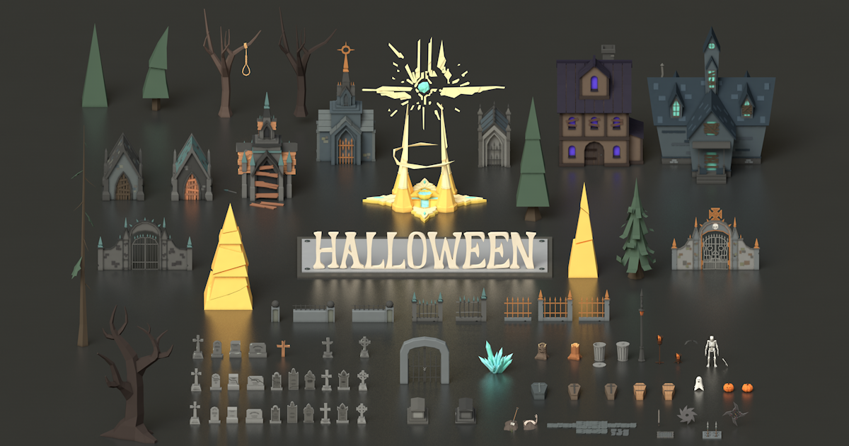 Low Poly Fantasy Scary Creepy Dark Halloween 3D Asset Pack | 3D Fantasy ...