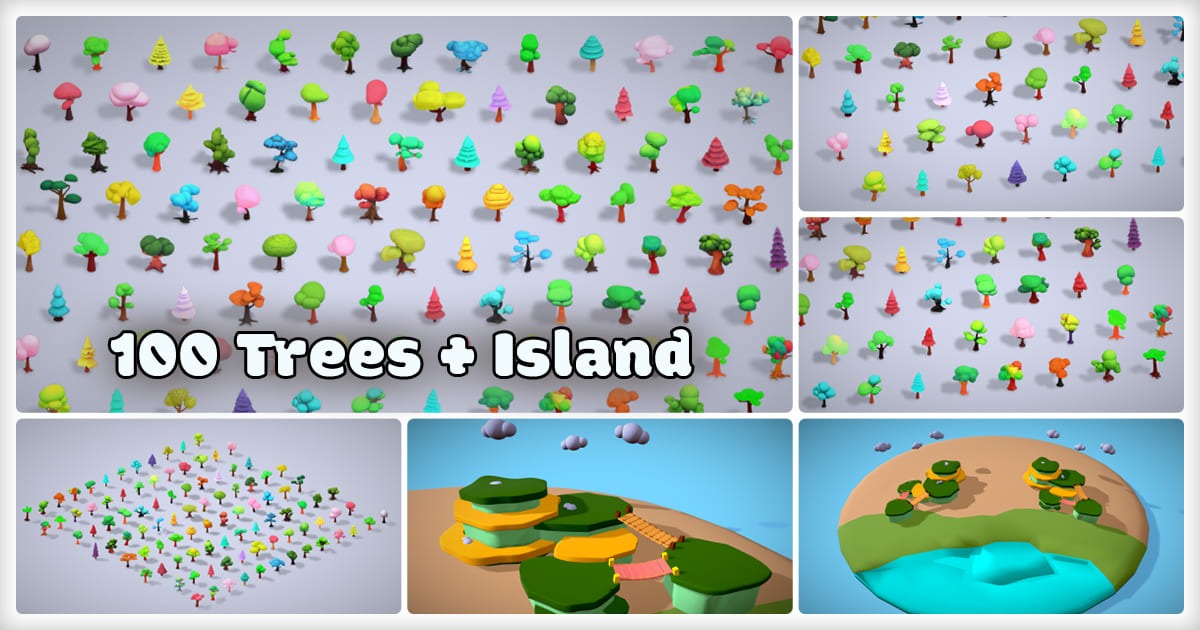 100 Stylized Tree Pack - Island Environment – 110 Casual Style Props ...