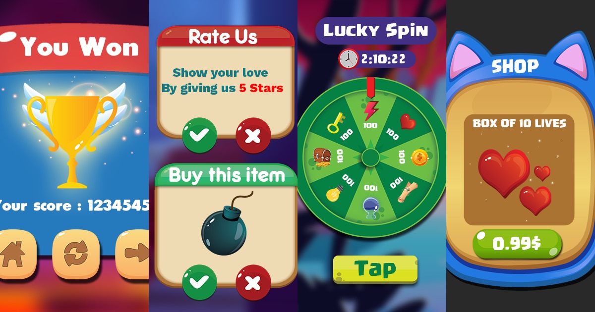 Combo of Awesome Game UI Pack, Button Pack and Icon pack 15, 16, 17 and 18 | 2D GUI | Unity ...