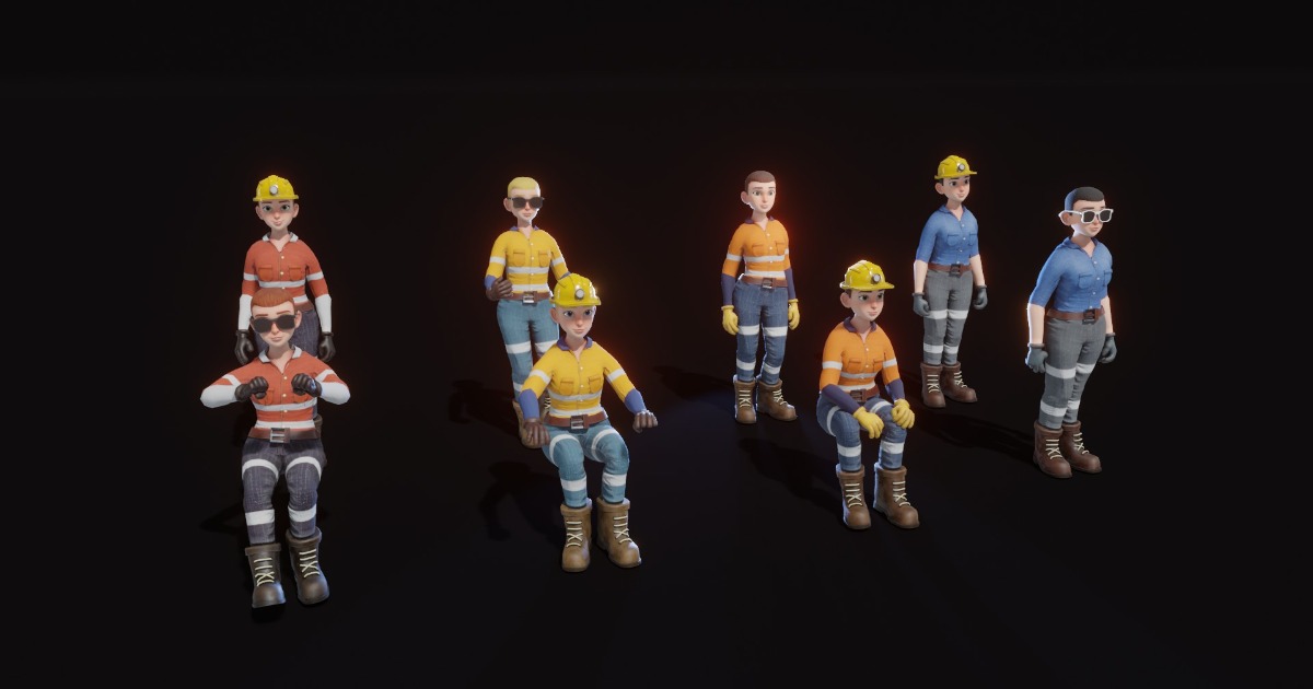 Cartoon Female Miner 3D Model (Low-Poly, Game-Ready, Animated, Built-In ...