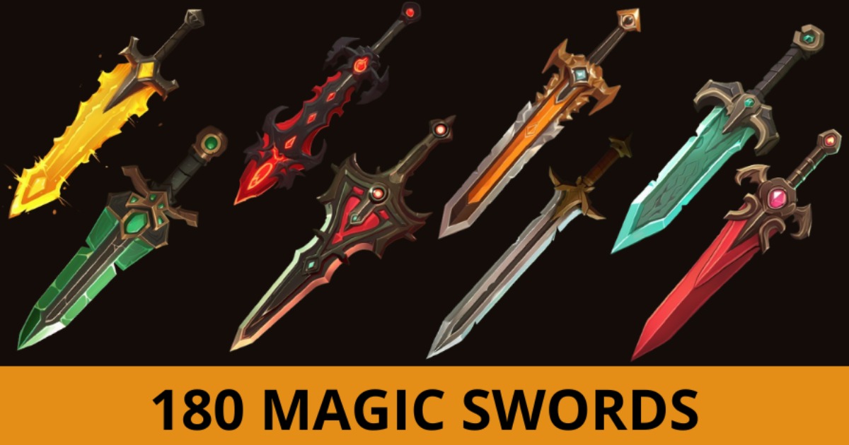 180 Magic Swords - Vibrant 2D Weapon Icons for Fantasy Games | 2D Icons | Unity Asset Store