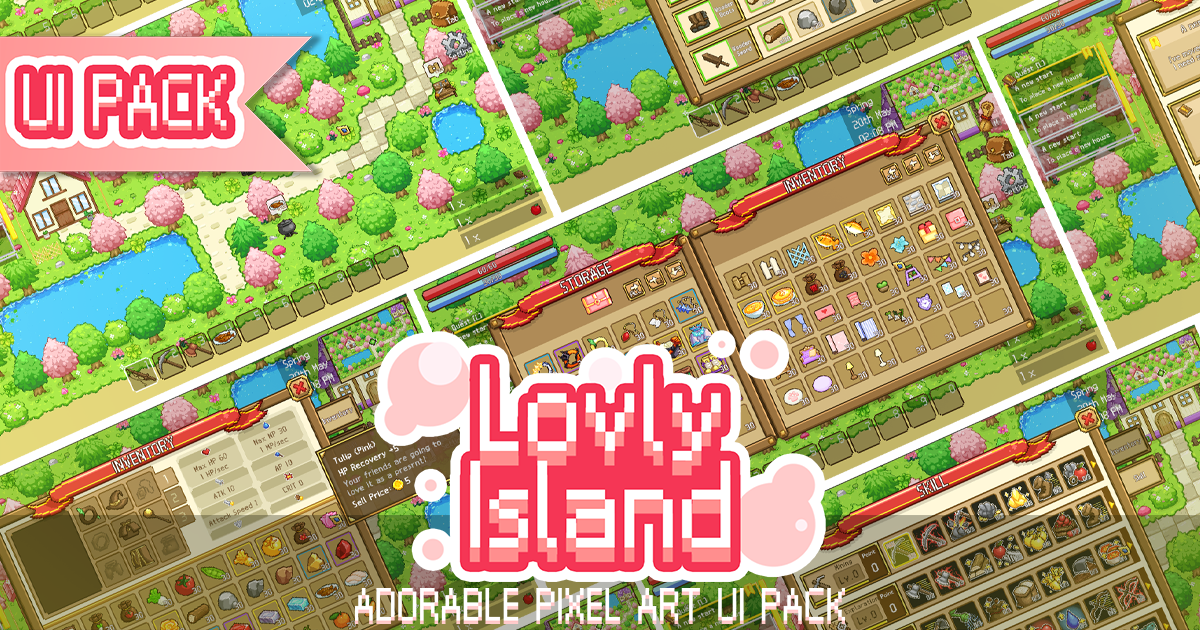 Lovely Island-Pixel Art UI | 2D GUI | Unity Asset Store