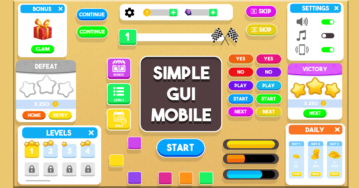 Simple Hyper casual UI pack -- Mobile Games | 3D GUI | Unity Asset Store