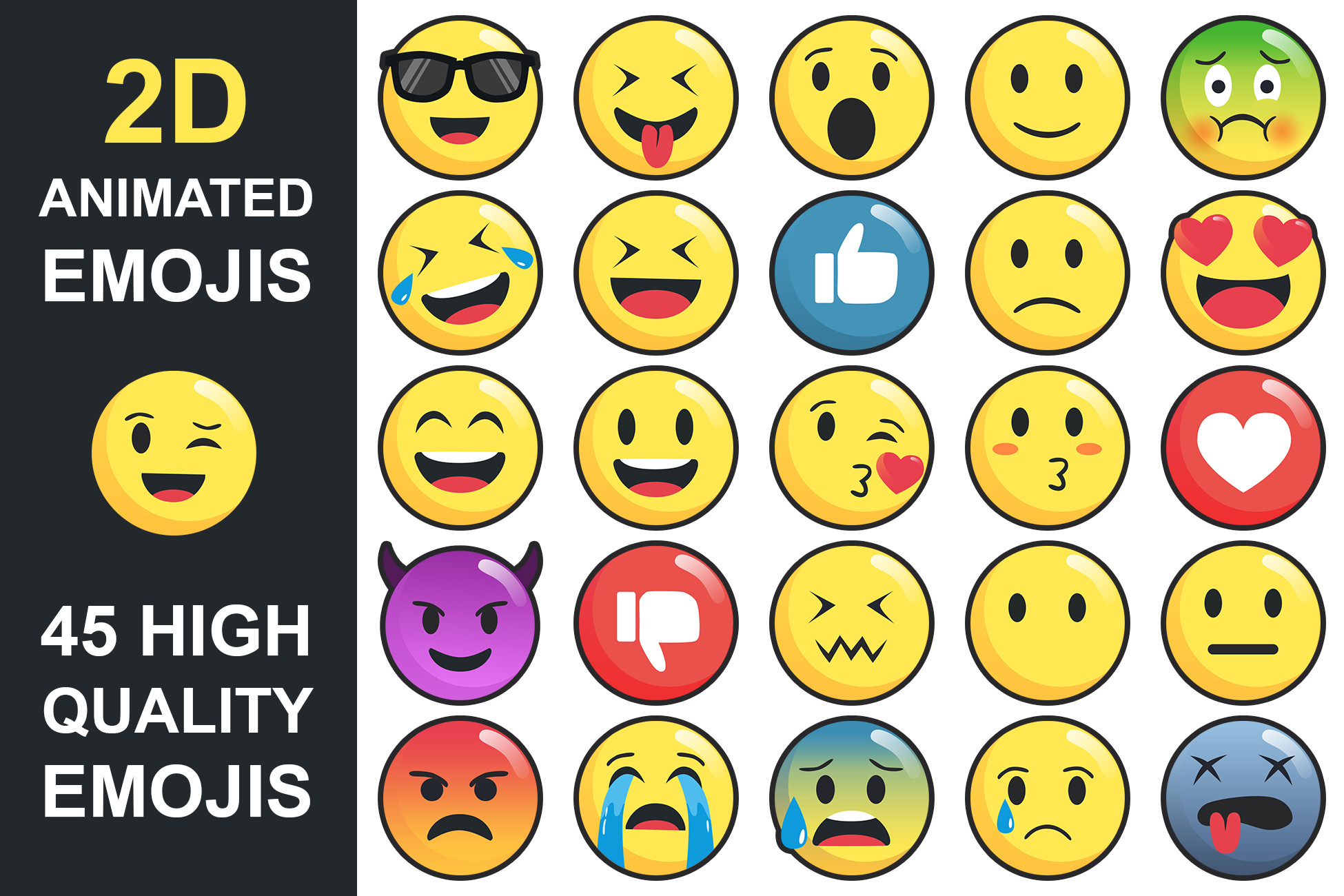 45 Animated Emojis 2D Bubbles 2D GUI Unity Asset Store
