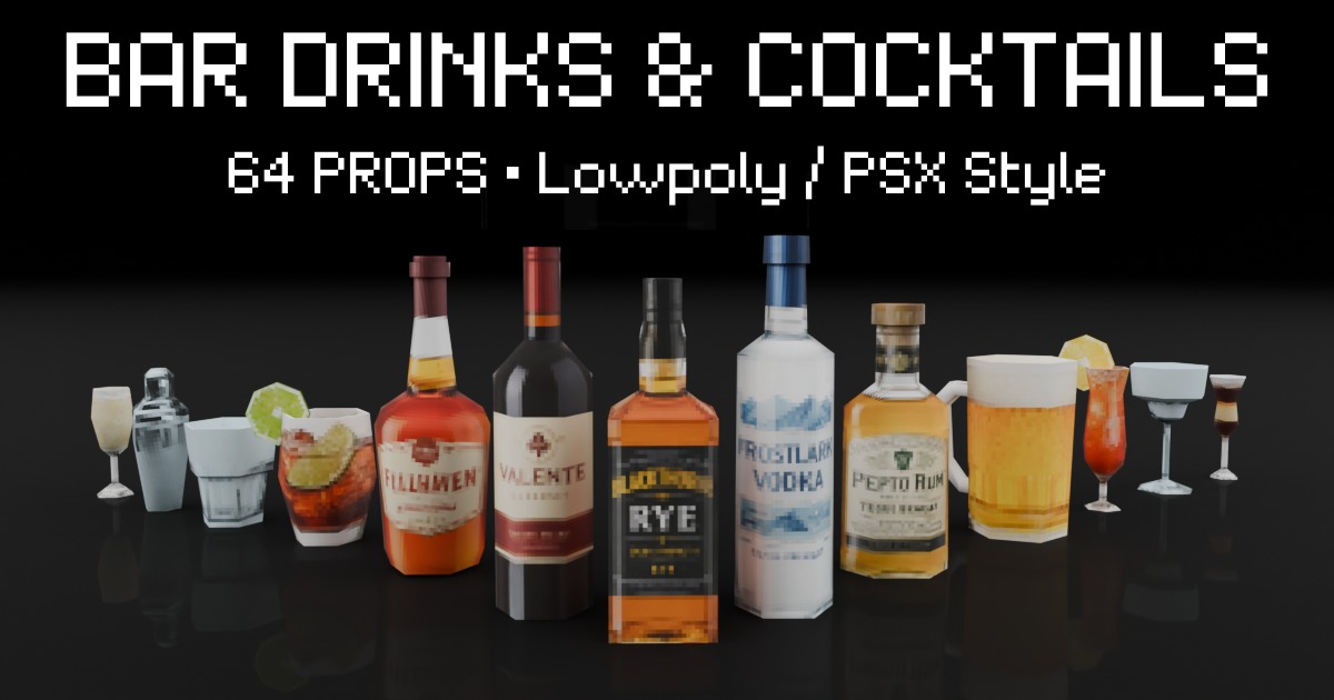 PSX Bar Drinks & Cocktails Pack – 64 Props | 3D Food | Unity Asset Store