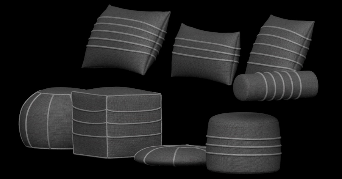 Pillows and Pouffes with piping | 3D Interior | Unity Asset Store