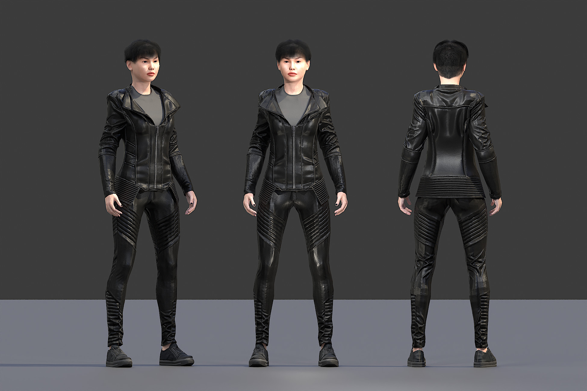 Asian girl in black leather clothes | Characters | Unity Asset Store