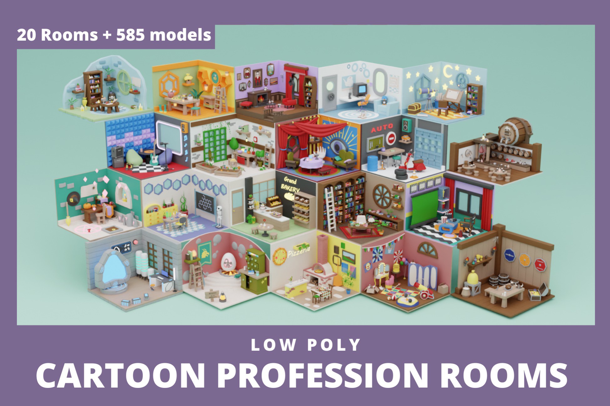 Low Poly Cartoon Profession Rooms | 3D Environments | Unity Asset Store