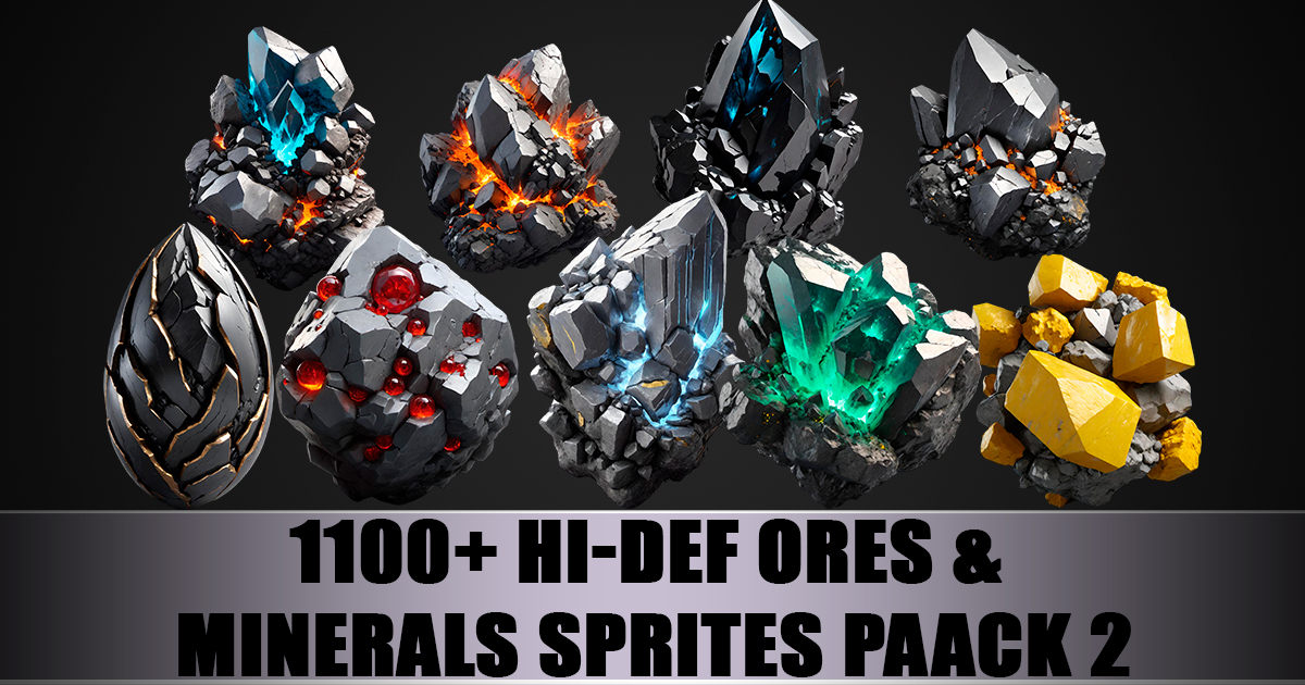 1100+ Hi-Def Ores and Mineral Sprites Pack 2 | 2D Icons | Unity Asset Store