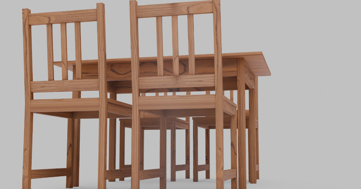 Light Wooden Dining Table Set with 4 Chairs | 3D Furniture | Unity ...