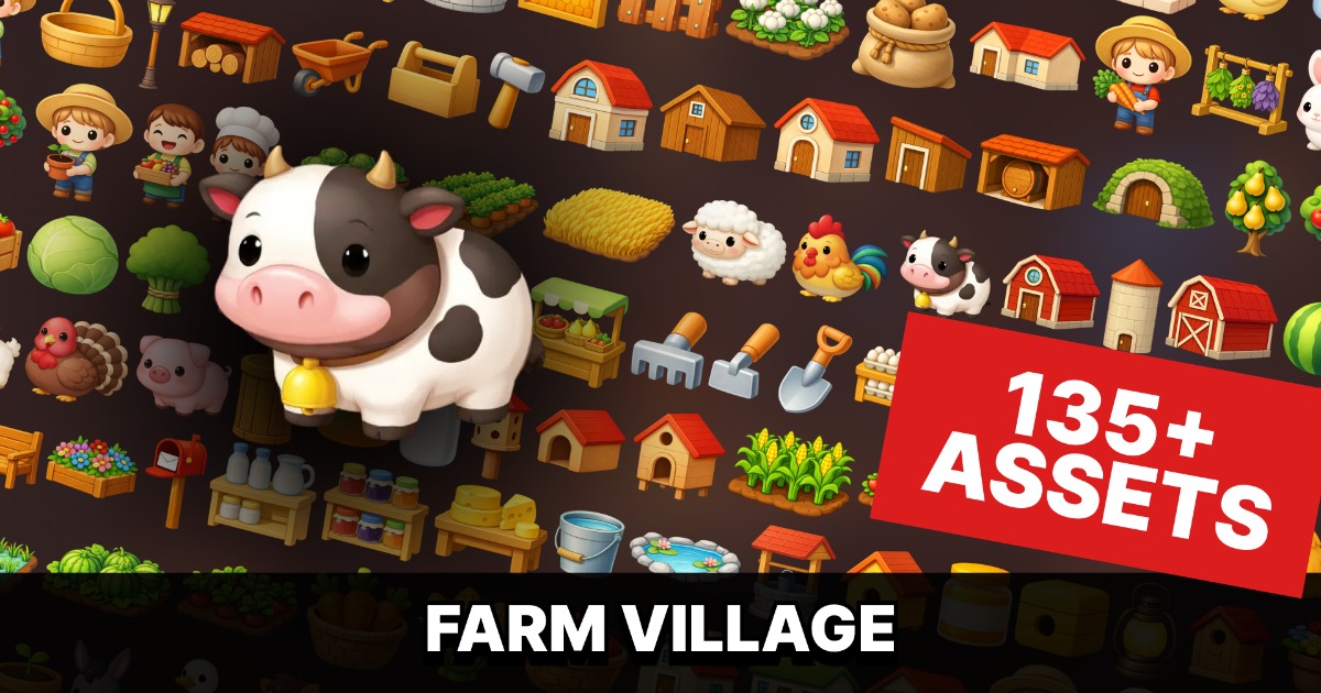 Farm Village Agriculture Animals Crops Buildings Props Pack for ...
