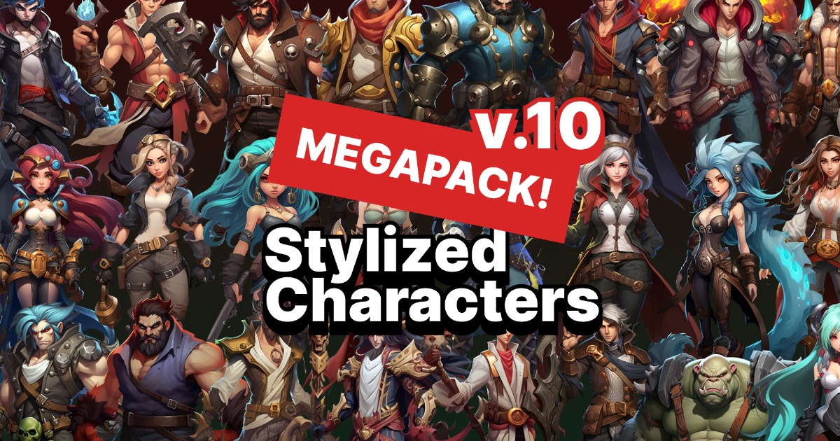 Unique fantasy cartoon stylized male and female characters drawn style ...