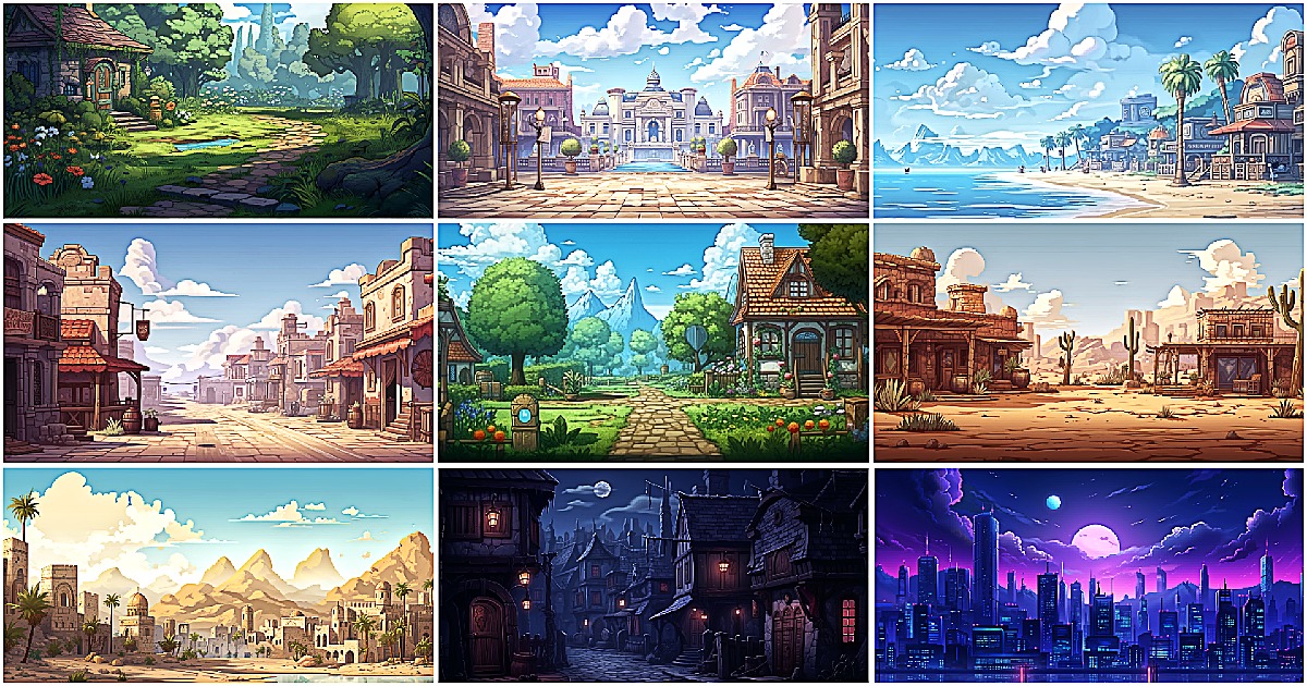 BACKGROUND - Pixel Town 2 | 2D Environments | Unity Asset Store