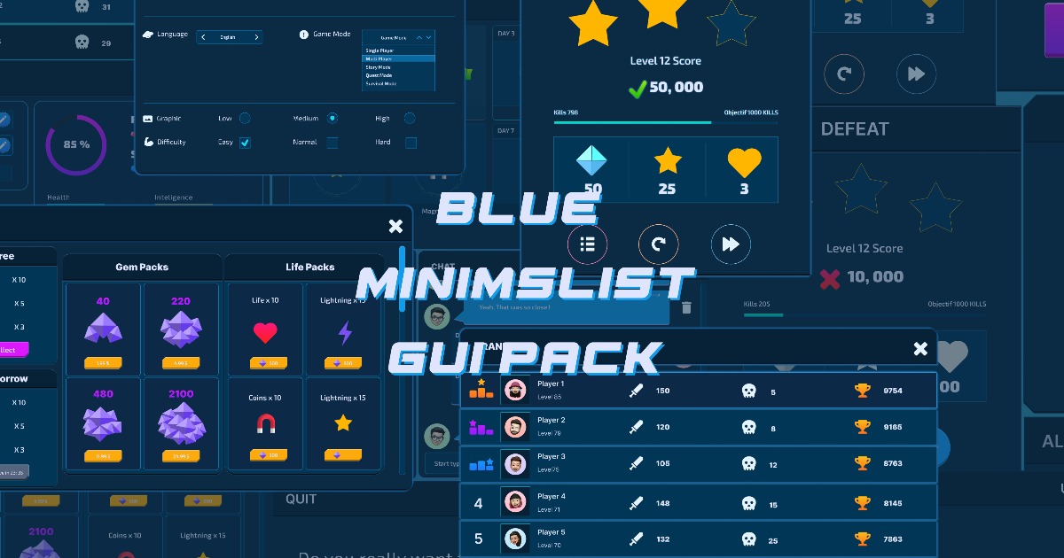 Minimalist Blue GUI Pack | 2D GUI | Unity Asset Store