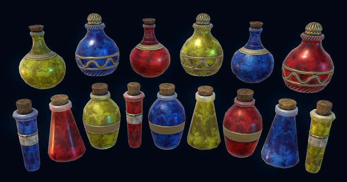 Fantasy Medieval Potions | 3D Props | Unity Asset Store