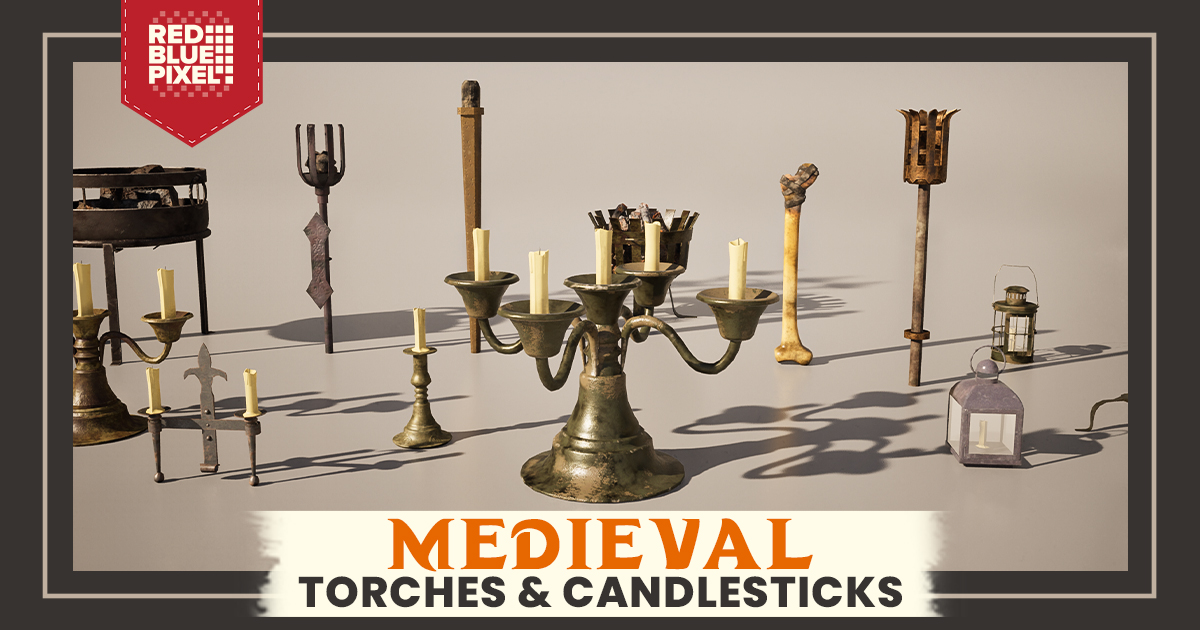 Medieval Torches and Candlesticks Vol 01 | 3D Props | Unity Asset Store