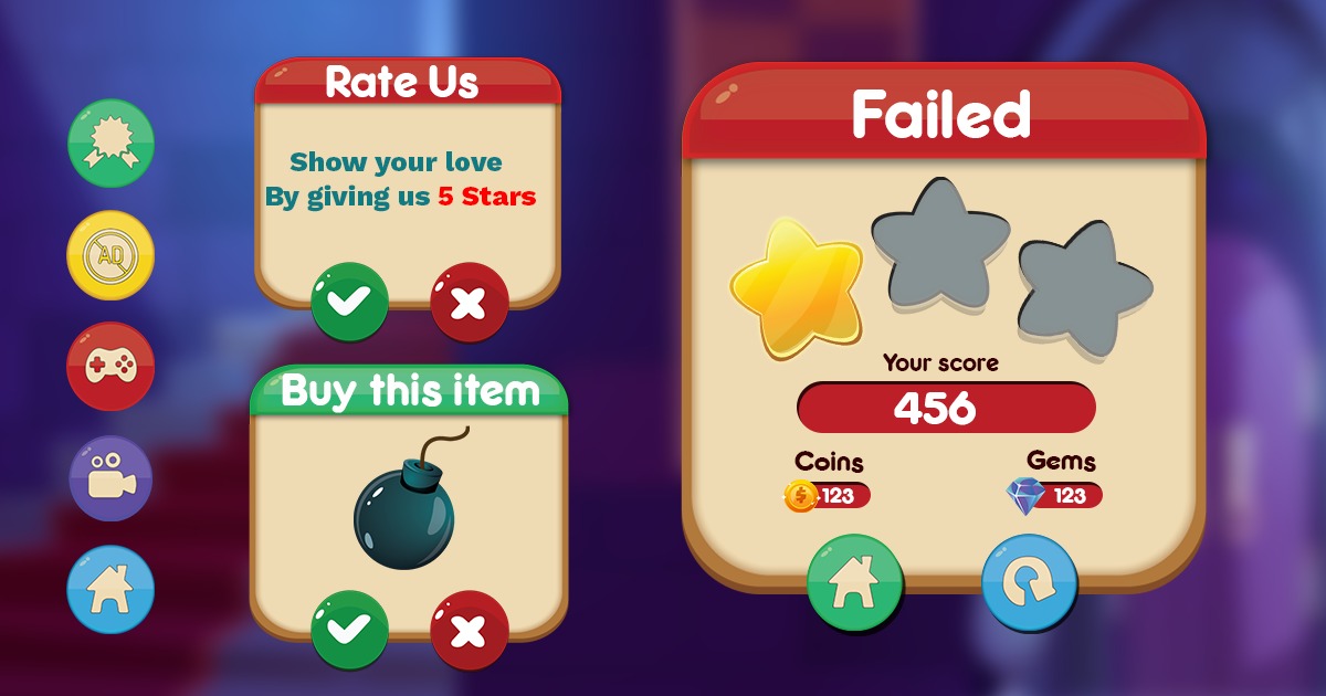 Awesome Game UI Pack, Button Pack and Icon pack 16 | 2D GUI | Unity ...