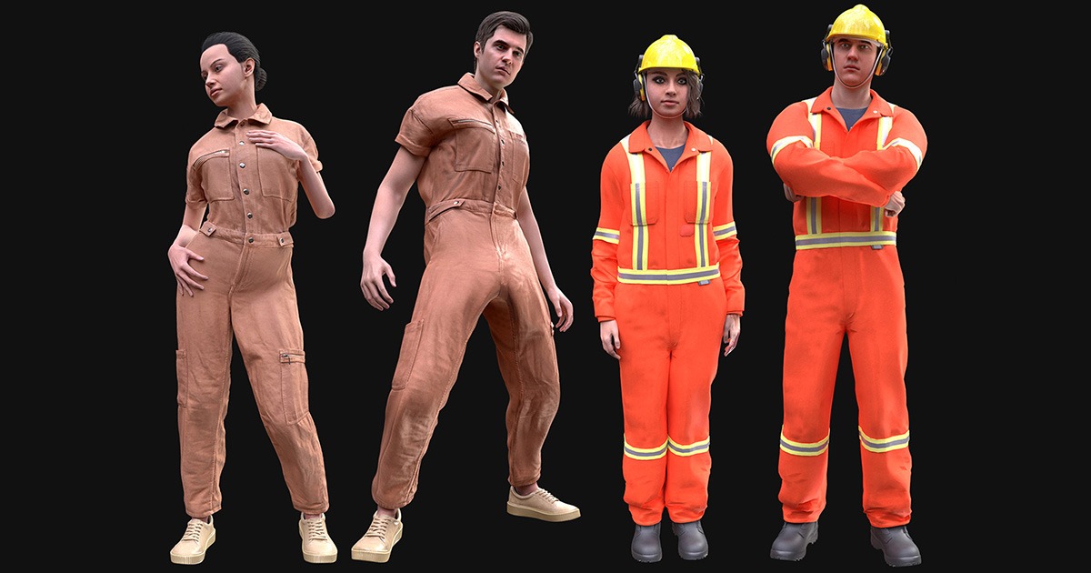 Collection 50 - Man/Woman in Mining/Jumpsuit Outfits - Rigged | 3D ...