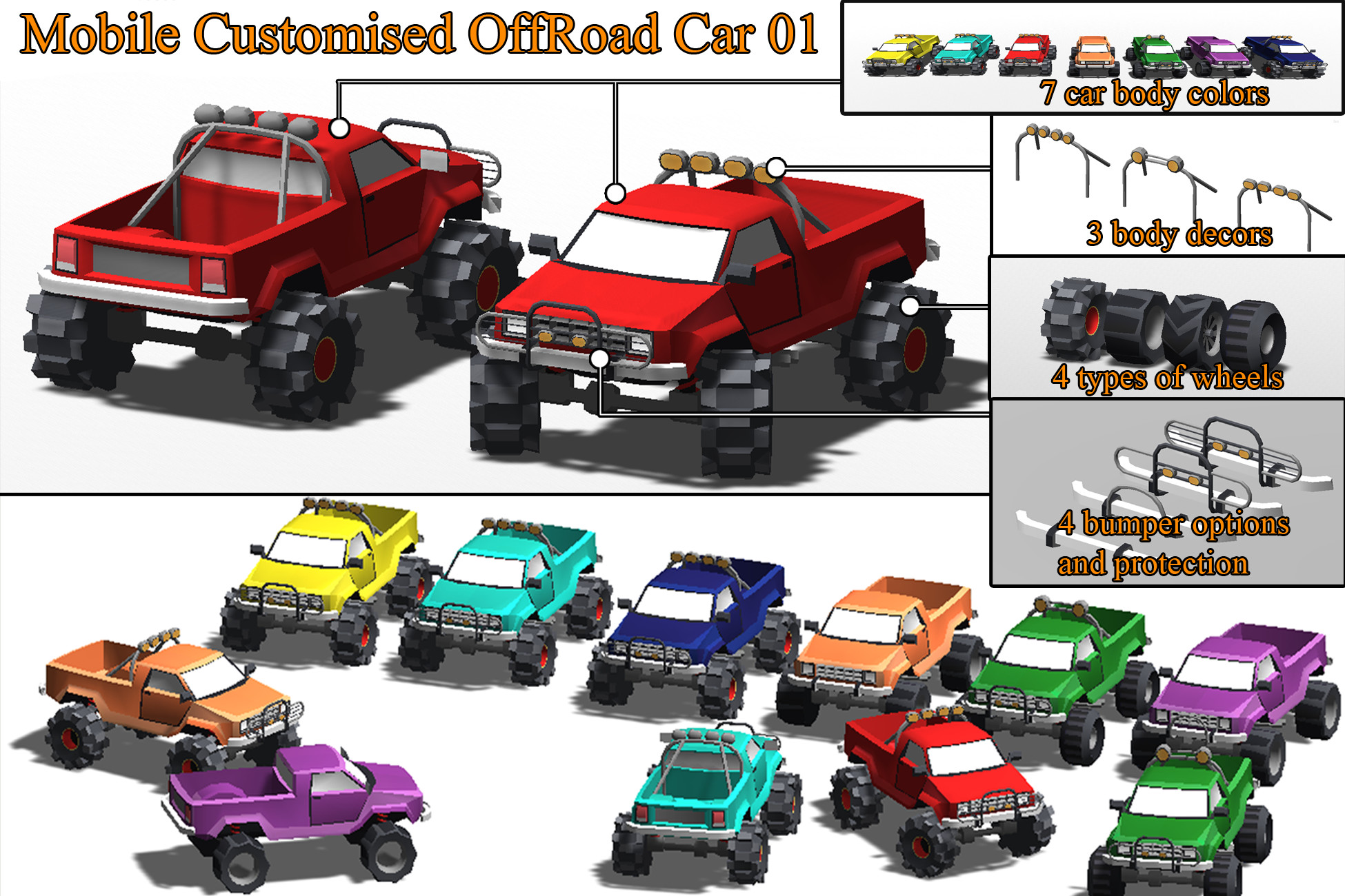 Mobile Customised OffRoad Car 01 | 3D Land | Unity Asset Store
