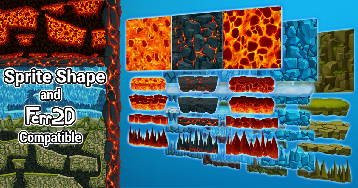 2D SpriteShape/Ferr2D Textures Bundle - Rock/Lava/Ice | 2D Environments ...