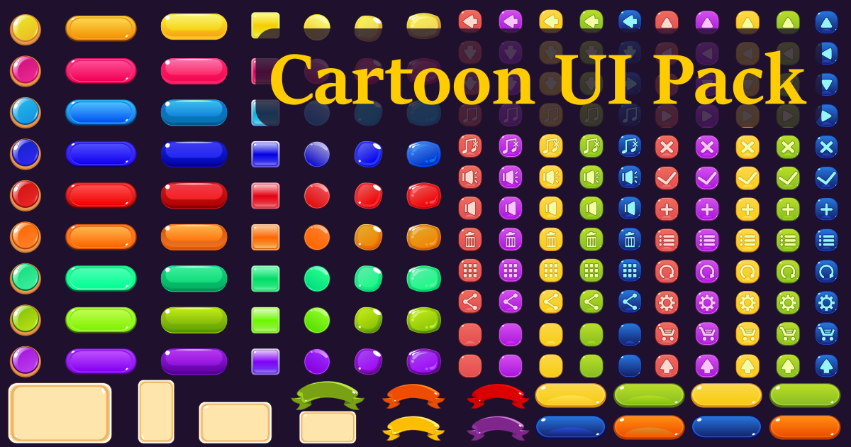 Cartoon UI Pack [200 Sprites] | 2D GUI | Unity Asset Store