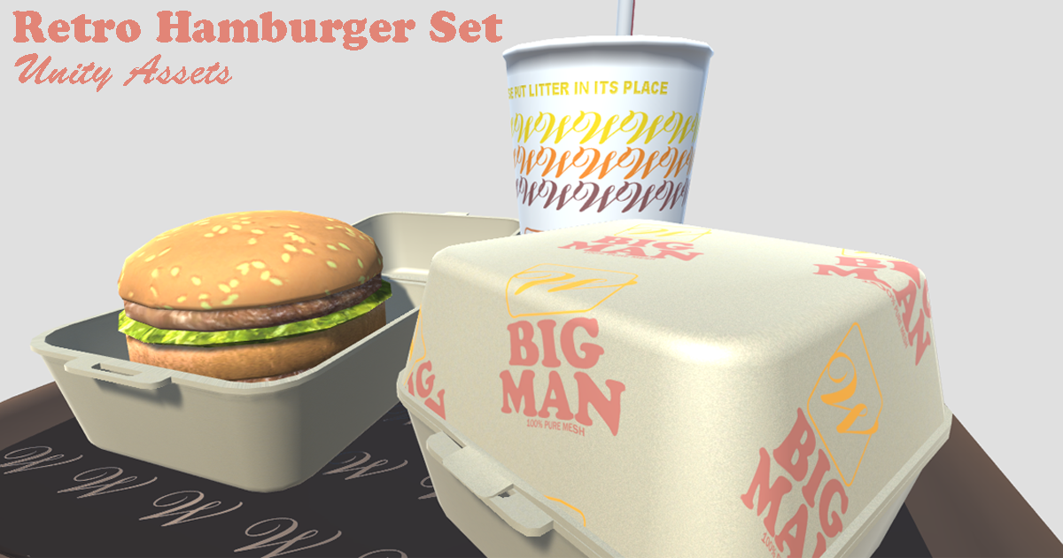 Retro Hamburger Meal Set | 3D Food | Unity Asset Store