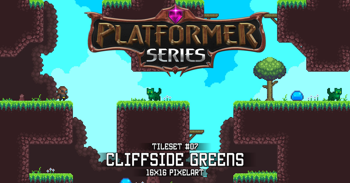2D Platformer Tileset Cliffside Greens 16x16 Pixelart | 2D Environments | Unity Asset Store
