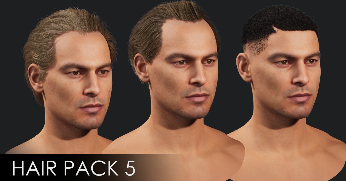 Realistic male hairstyles, pack #5 | Rigged hair, game-ready, low-poly ...