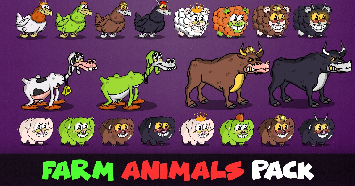 Old Style Cartoon Farm Animals Pack | 2D Characters | Unity Asset Store