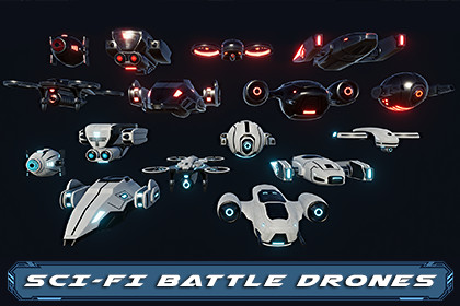 Sci-Fi Battle Drones | Unity AssetStore Price down information
