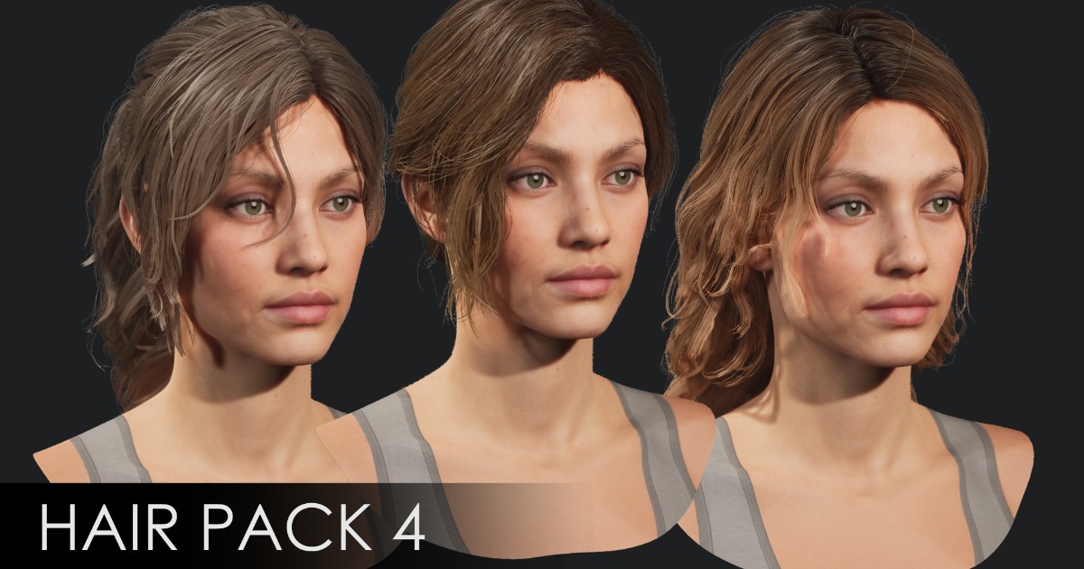 Realistic female hairstyles, pack #4 | Rigged hair, game-ready, low ...