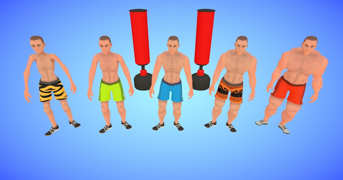 LOW POLY CARTOON MALE BOXER/SPORTS CHARACTER w/BLENDSHAPES + ANIMATED ...