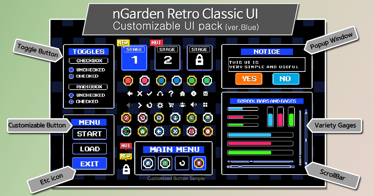 nGarden Retro Classic UI (Blue) | 2D GUI | Unity Asset Store