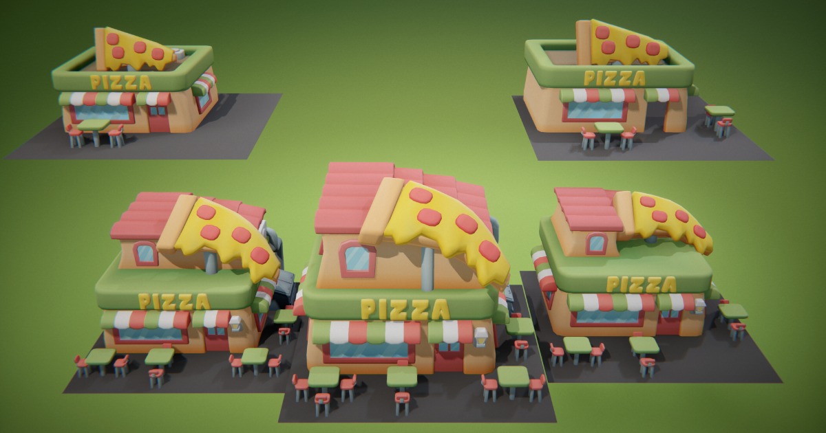 Pizza Place Building Level Up - 5 Levels | 3D Props | Unity Asset Store