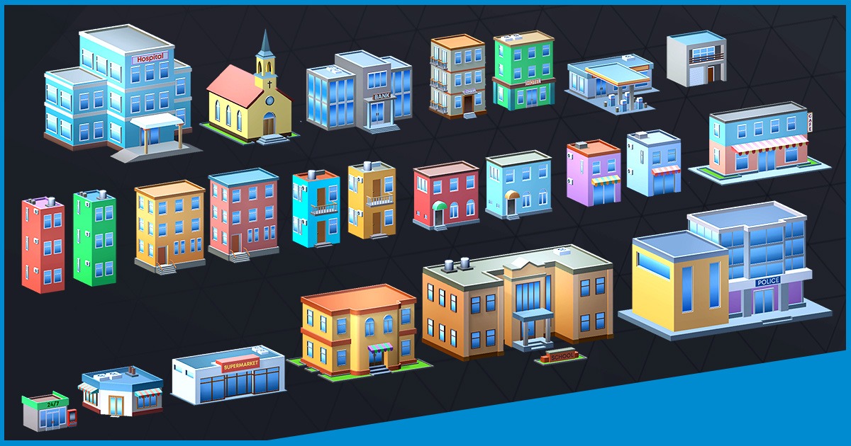 Mobile low poly city buildings | 3D Urban | Unity Asset Store