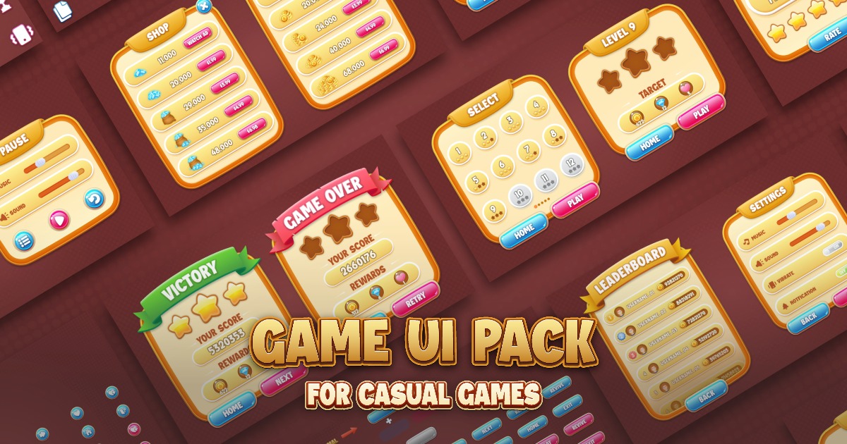 The Soft Style Game UI Kit: A Must-Have for Any Casual or Puzzle Game | 2D GUI | Unity Asset Store