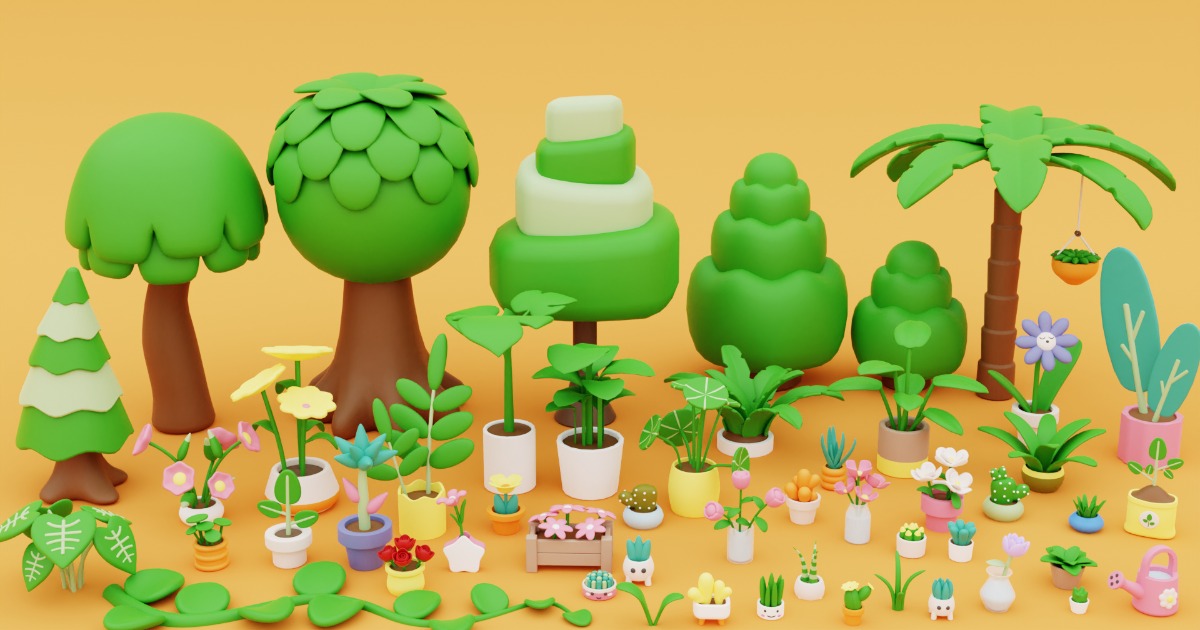 Cozy Cartoon Plants – 530 Stylized Plants, Flowers, Cactus and Garden ...