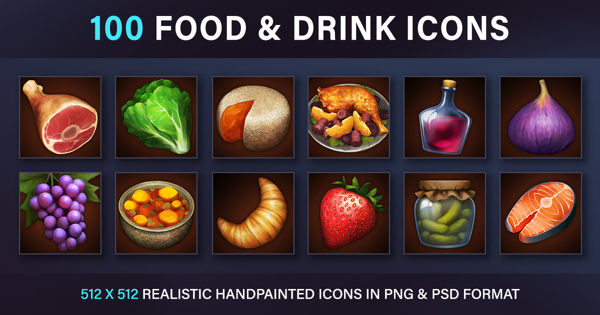 Food Drink Vegetable And Fruit Icons | 2D Icons | Unity Asset Store