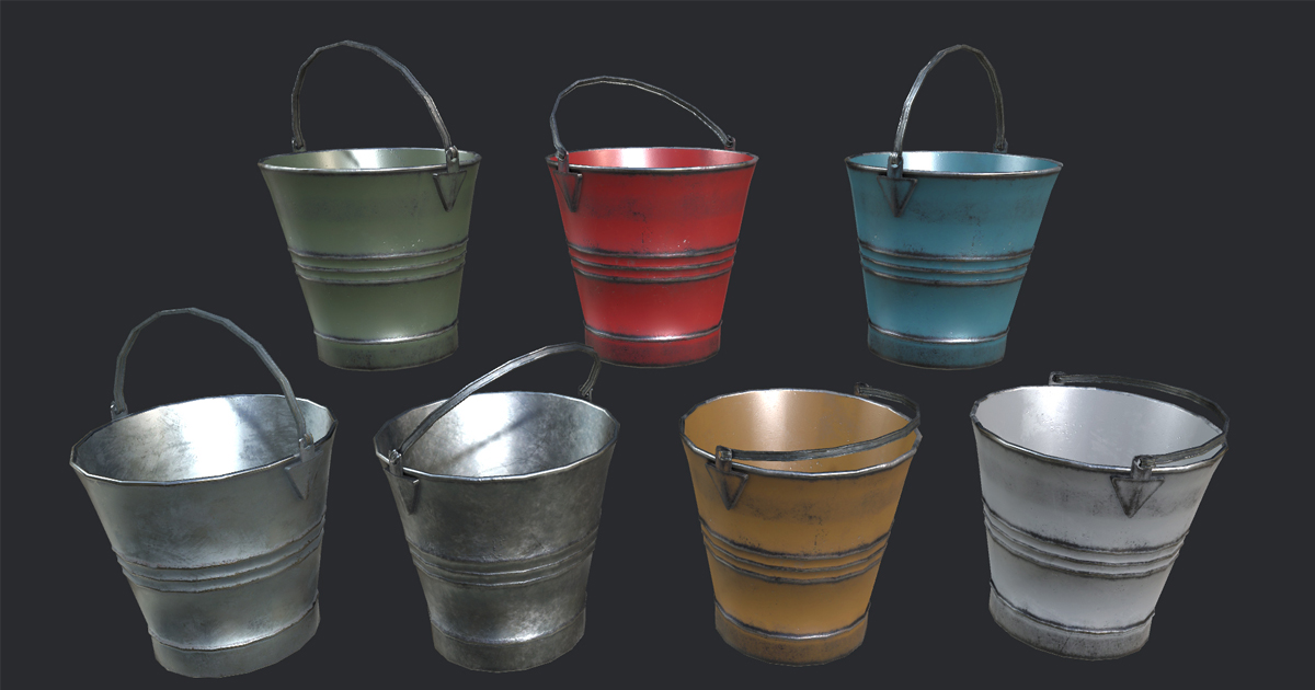 Steel Buckets PBR | 3D Tools | Unity Asset Store