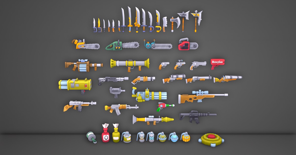 Stylized weapons cartoon lowpoly | 3D Guns | Unity Asset Store