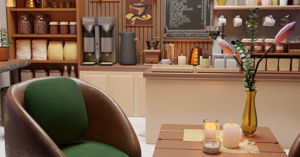 3D Stylized Coffee Shop Cafe Interior Store Series 02 | 3D Environments ...