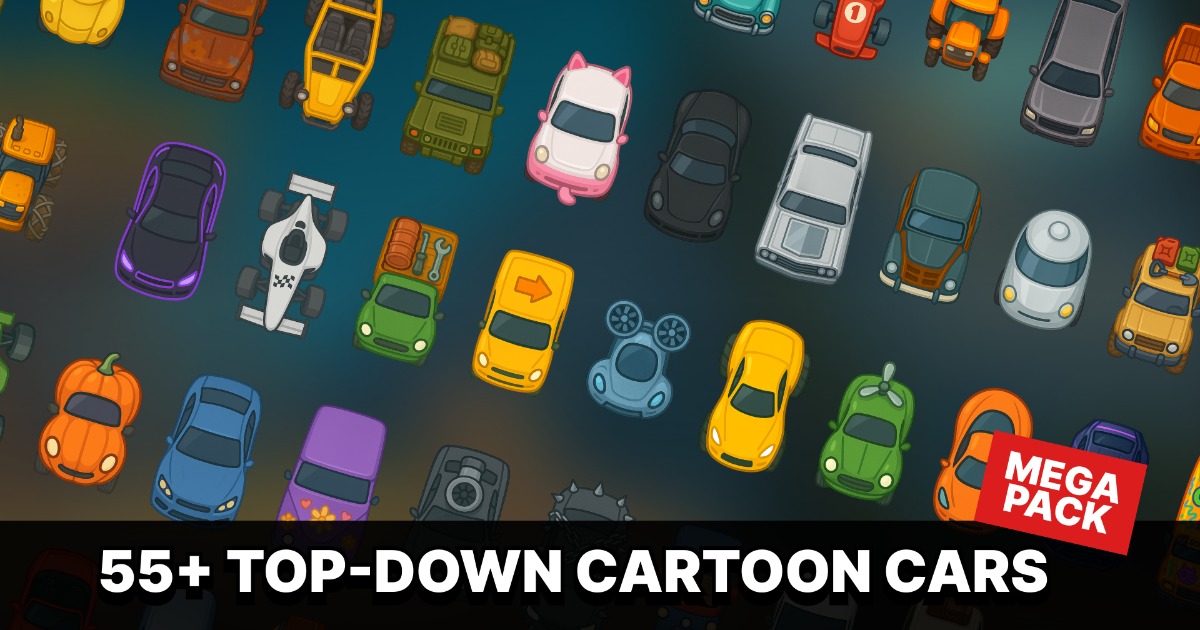 Top-Down Cartoon Cars Pack 2D Vehicle Sprites Racing Game Assets | 2D ...