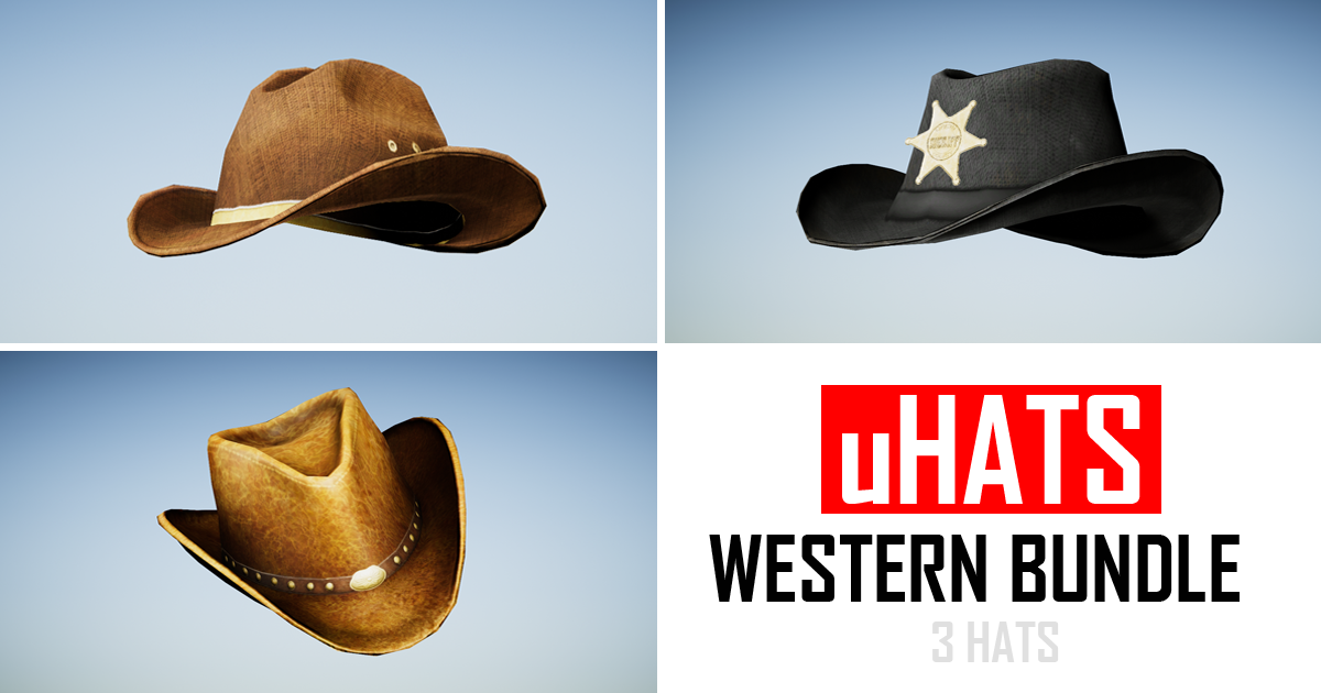 uHATS: Western Bundle (3 Hats) | 3D Clothing | Unity Asset Store