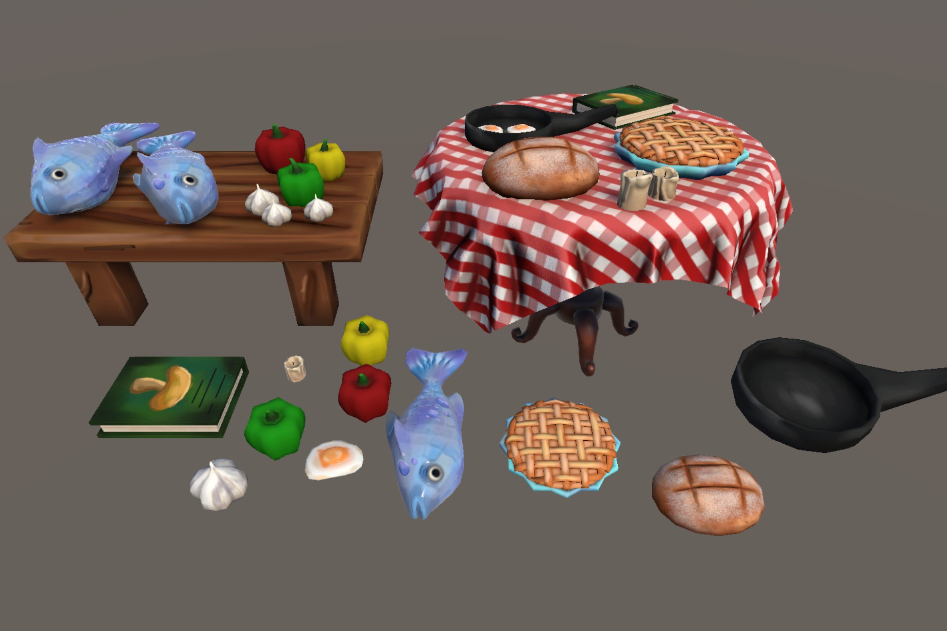 Free Stylized Hand-Painted Cozy Kitchen & Market Scene Sample | 3D Food | Unity Asset Store
