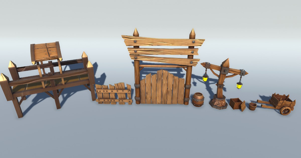Stylized Wooden Medieval Environment and Props Set Basic Pack | 3D ...