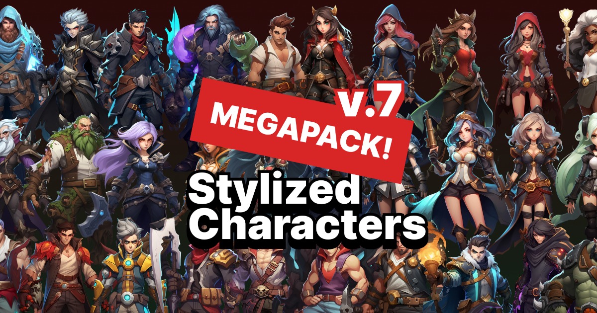 Unique fantasy cartoon stylized male and female characters drawn style ...