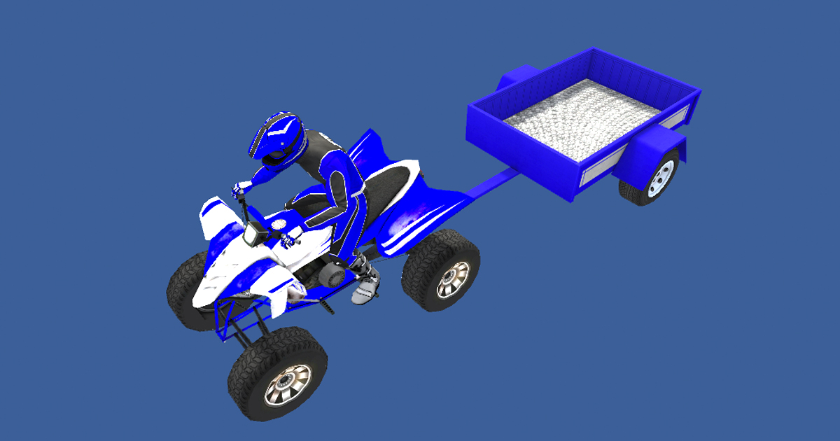 Low Poly Quad Bike With Trailer & Rider - 1 | 3D Land | Unity Asset Store