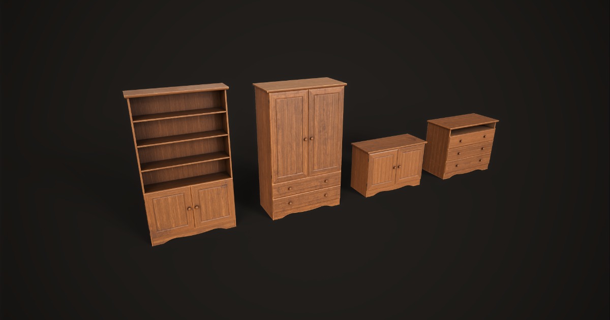 Furniture set Wardrobe bookcase cabinet commode | 3D Furniture | Unity ...