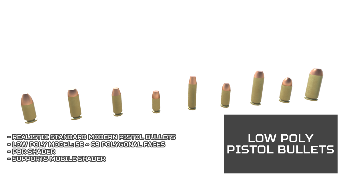 Low Poly Pistol Bullets | 3D Guns | Unity Asset Store