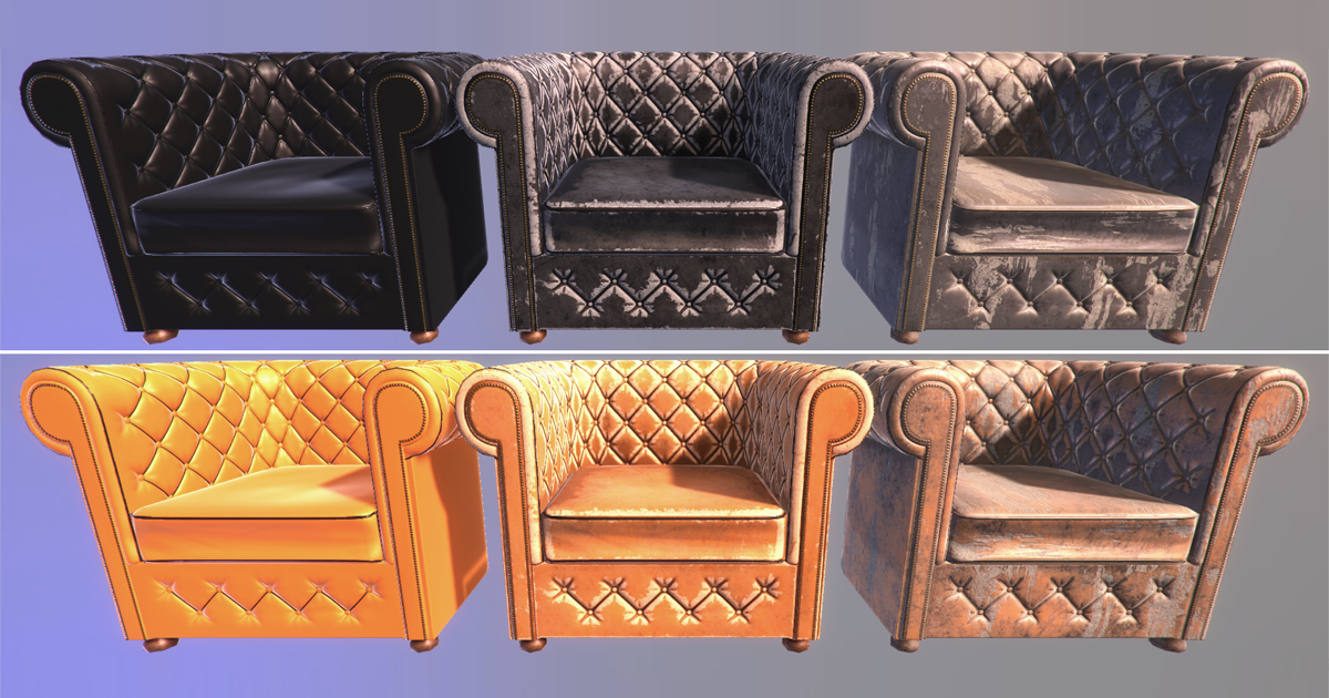 Colorable Leather Sofa And Armchair | 3D Furniture | Unity Asset Store